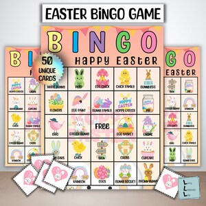 50 Easter Bingo Cards Printable Game, Bingo Easter Classroom Activity ...