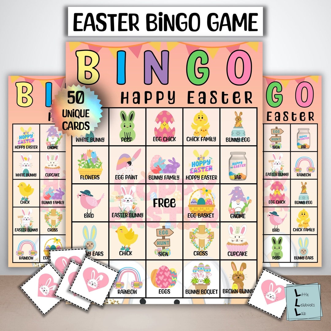 50 Easter Bingo Cards Printable Game, Bingo Easter Classroom Activity ...