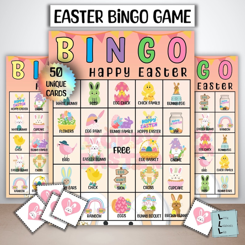 50 Easter Bingo Cards Printable Game, Bingo Easter Classroom Activity ...
