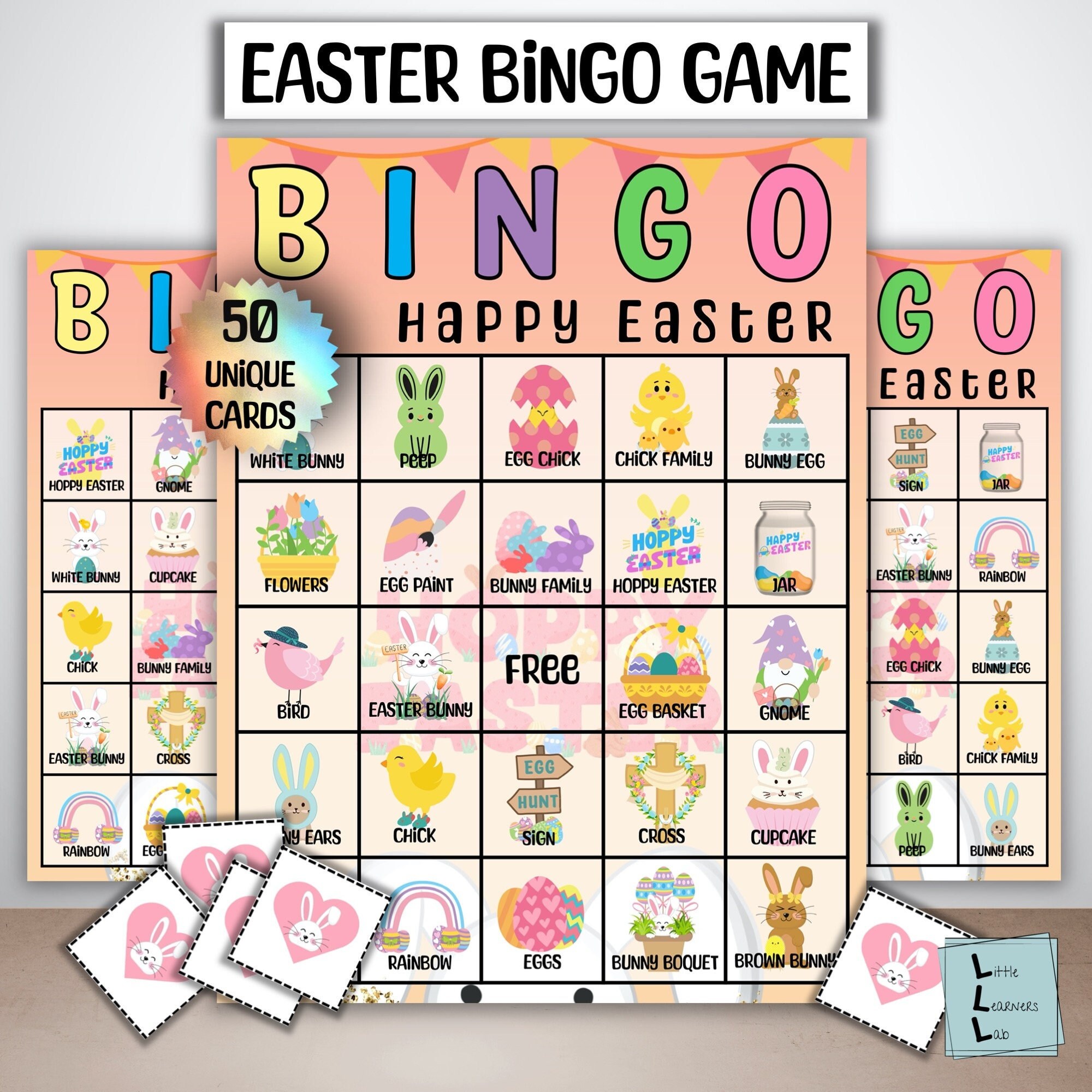 50 Easter Bingo Cards Printable Game, Bingo Easter Classroom Activity ...