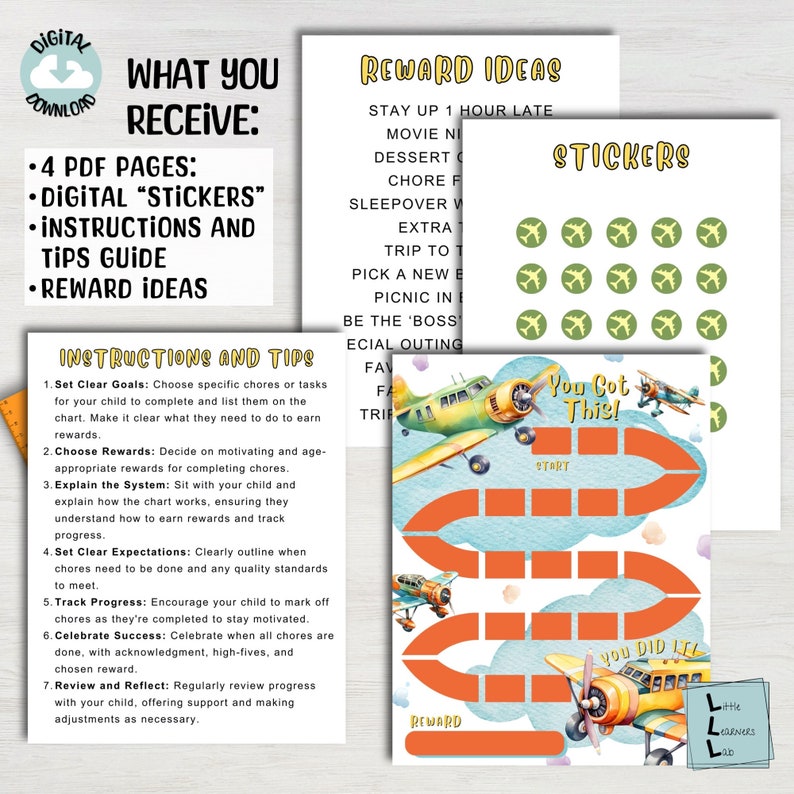 Airplane Reward Chart, Kids Aviation Behavior Tracker (printable PDF ...