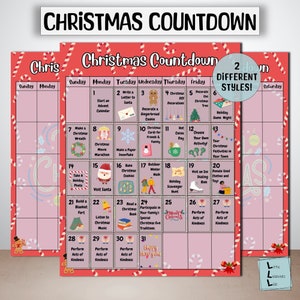 Christmas Countdown Calendar, Kids Holiday Activity (digital Download ...