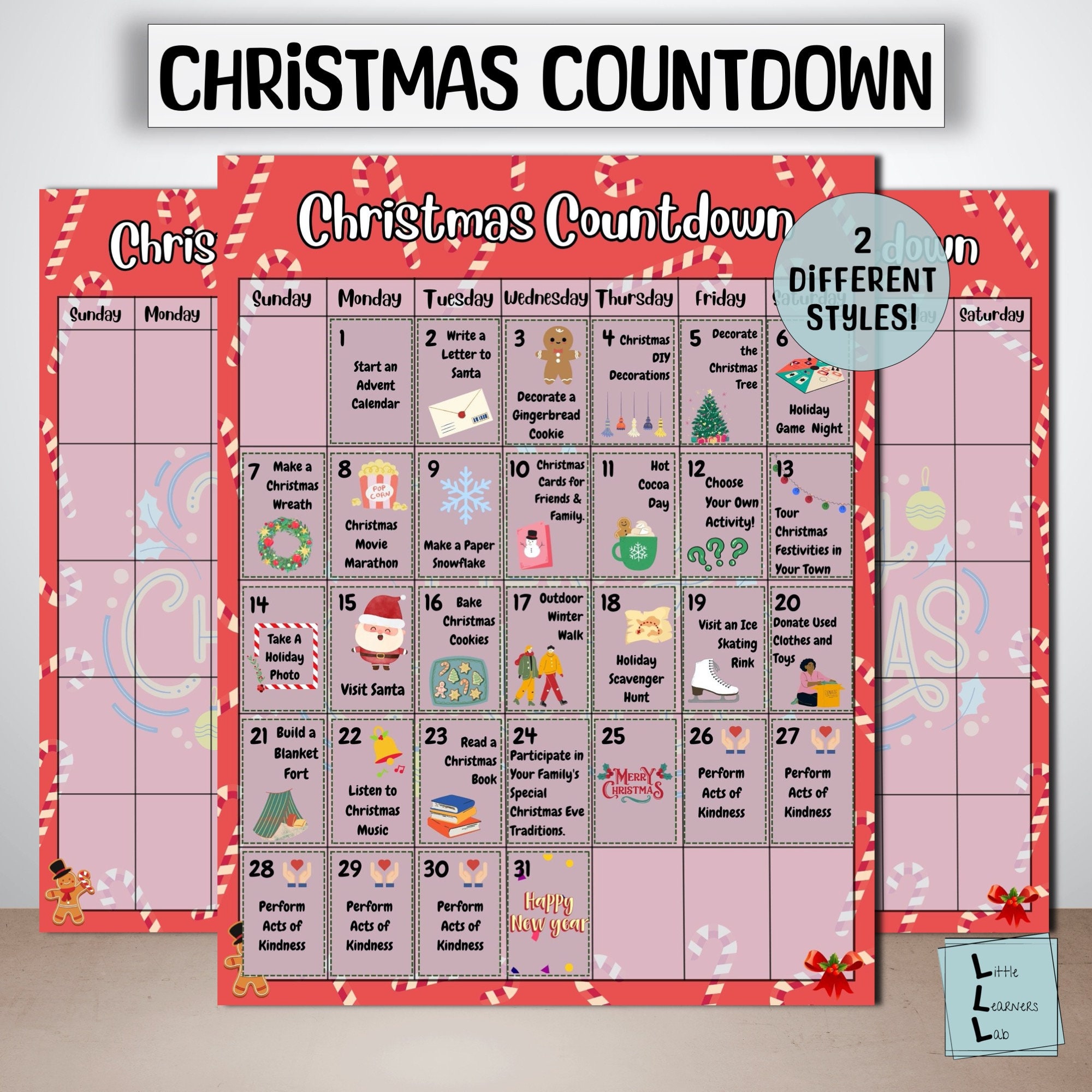 Christmas Countdown Printable, Holiday Advent Calendar, Kids Christmas ...