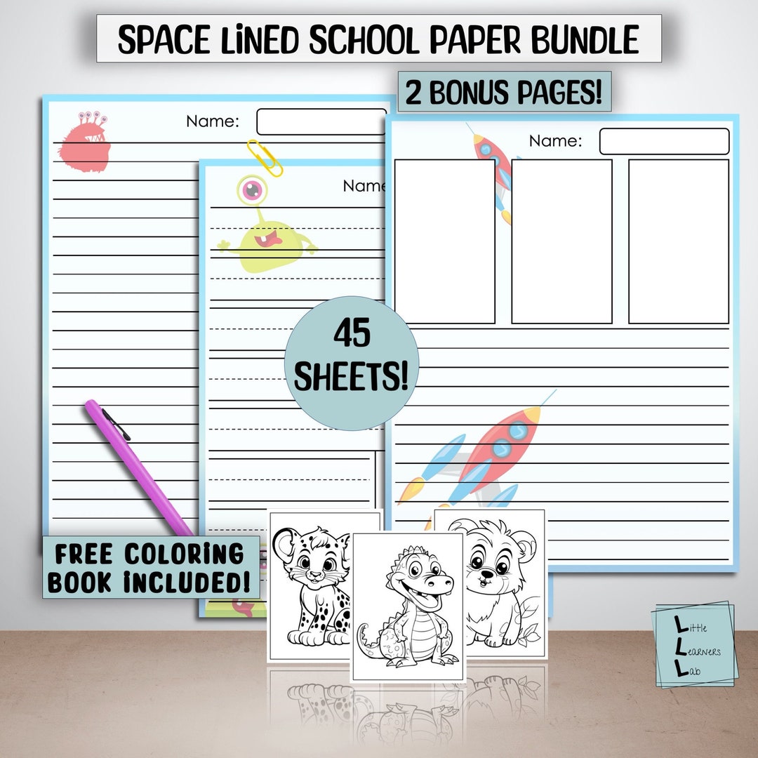 PRINTABLE Set of 3 Primary Lined Paper, Lined Paper, Wide Ruled Journal ...