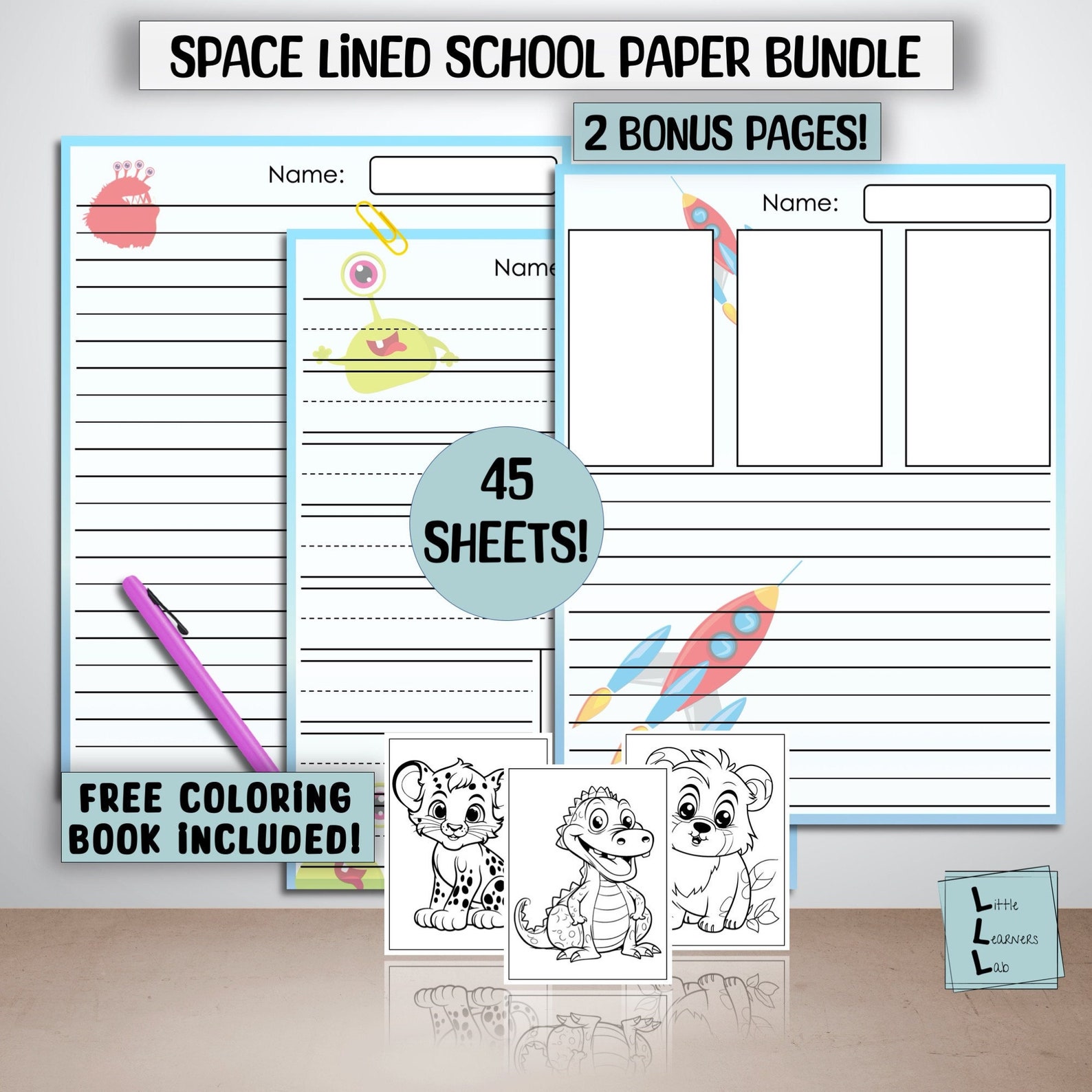 PRINTABLE Set of 3 Primary Lined Paper, Lined Paper, Wide Ruled Journal ...
