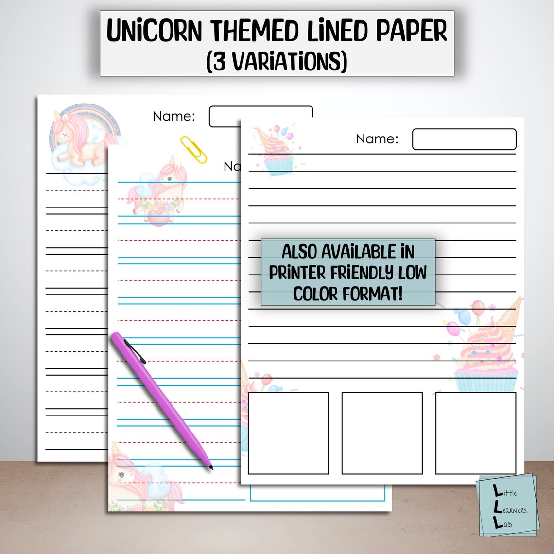 PRINTABLE Set of Primary Lined Paper, Letter Sized Pages, Lined Paper ...