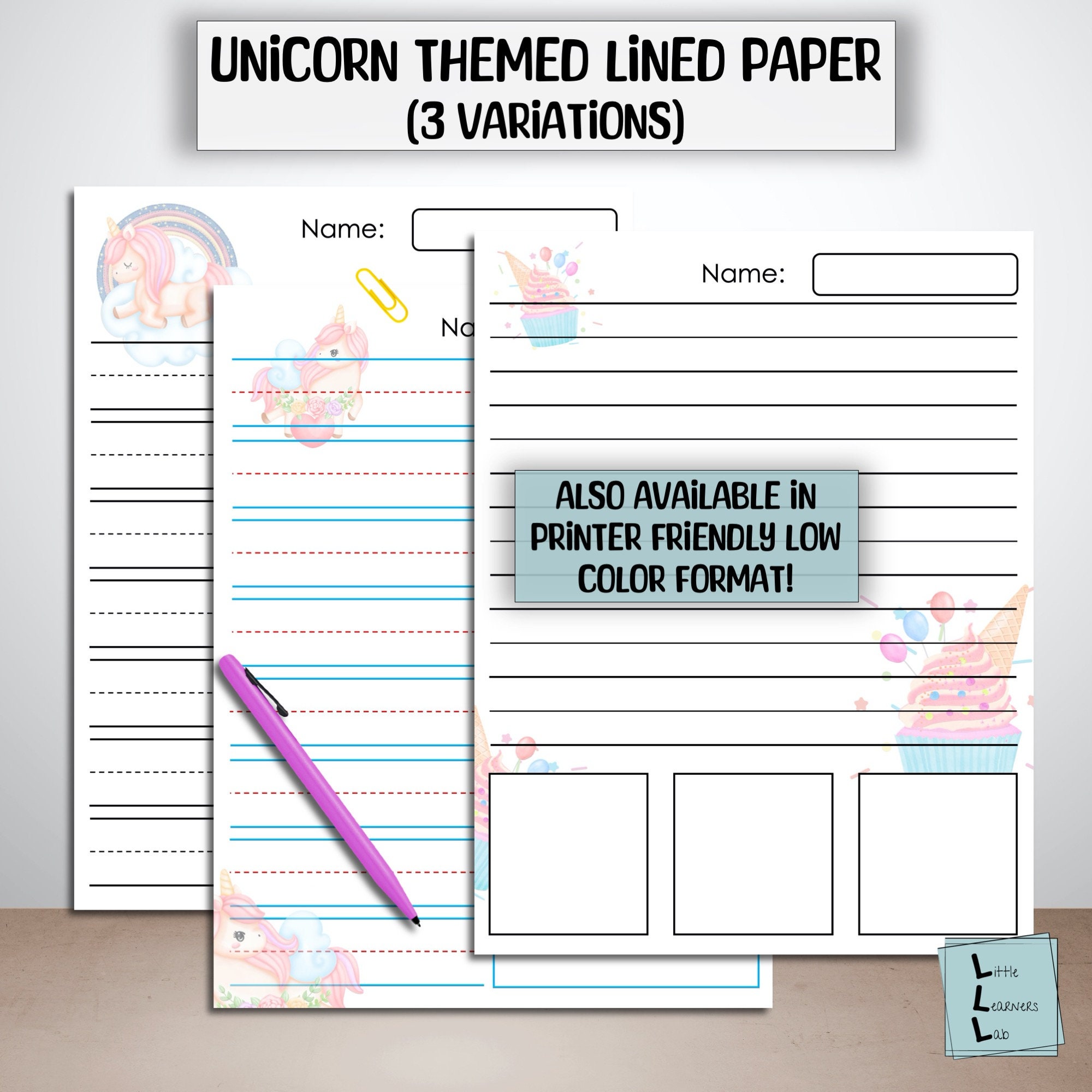 PRINTABLE Set of Primary Lined Paper, Letter Sized Pages, Lined Paper ...
