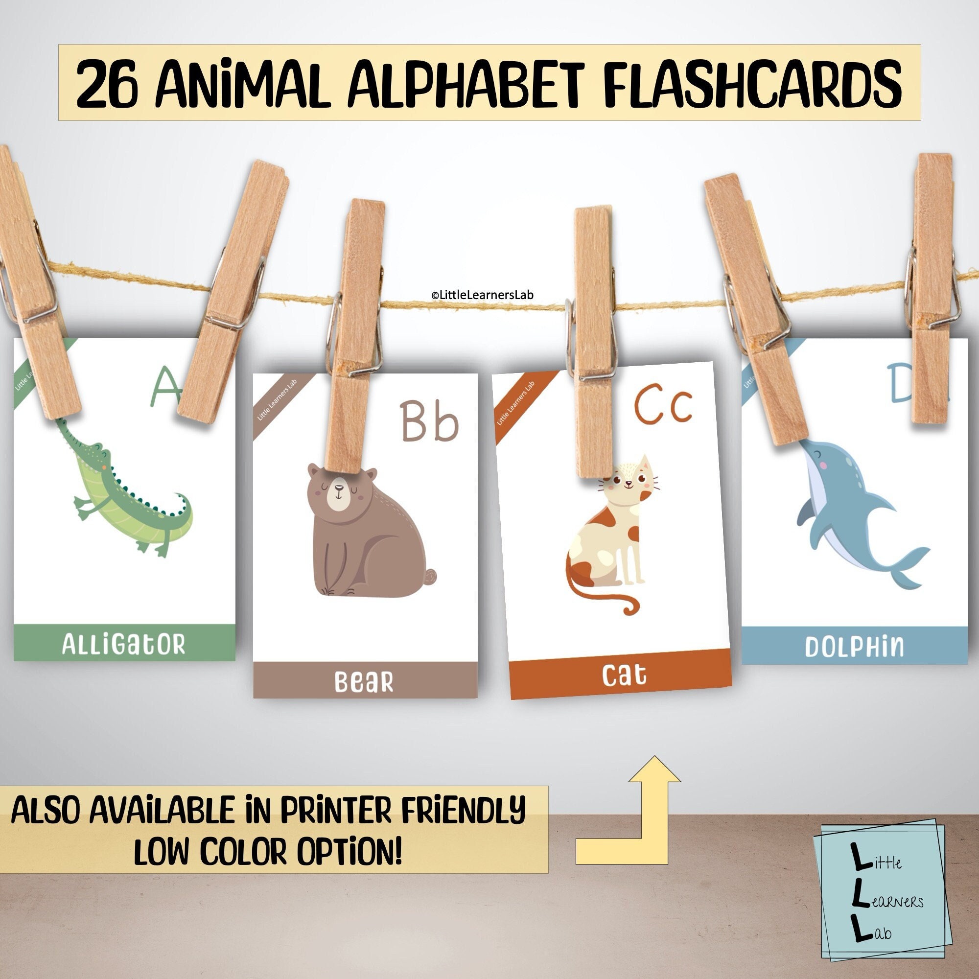 Printable Animal Alphabet Flash Cards, A-Z Cards, 26 ABC Flash Cards ...