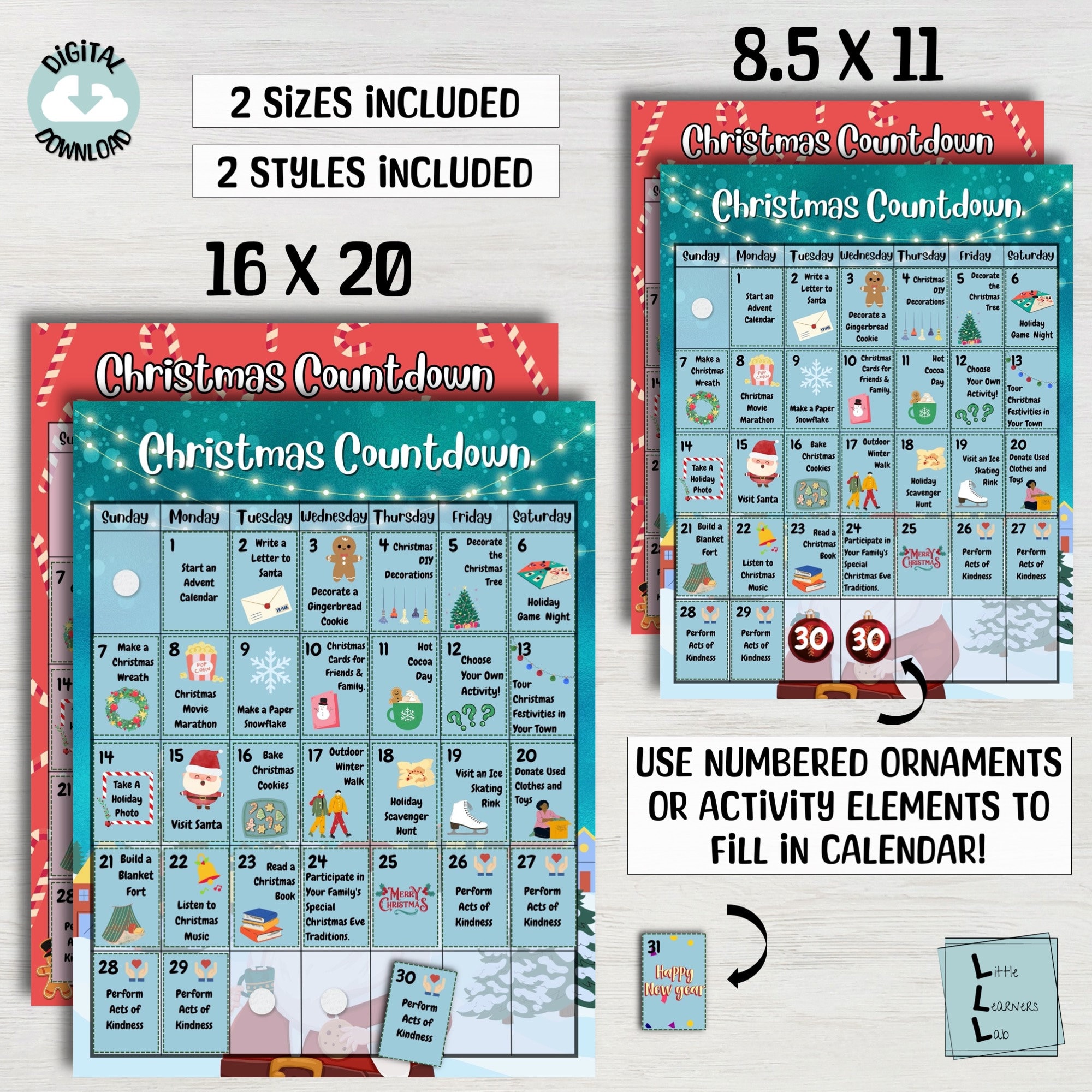 Christmas Countdown Printable, Holiday Advent Calendar, Kids Christmas ...