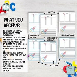 PRINTABLE Set of 3 Primary Lined Paper, Lined Paper, Wide Ruled Journal ...