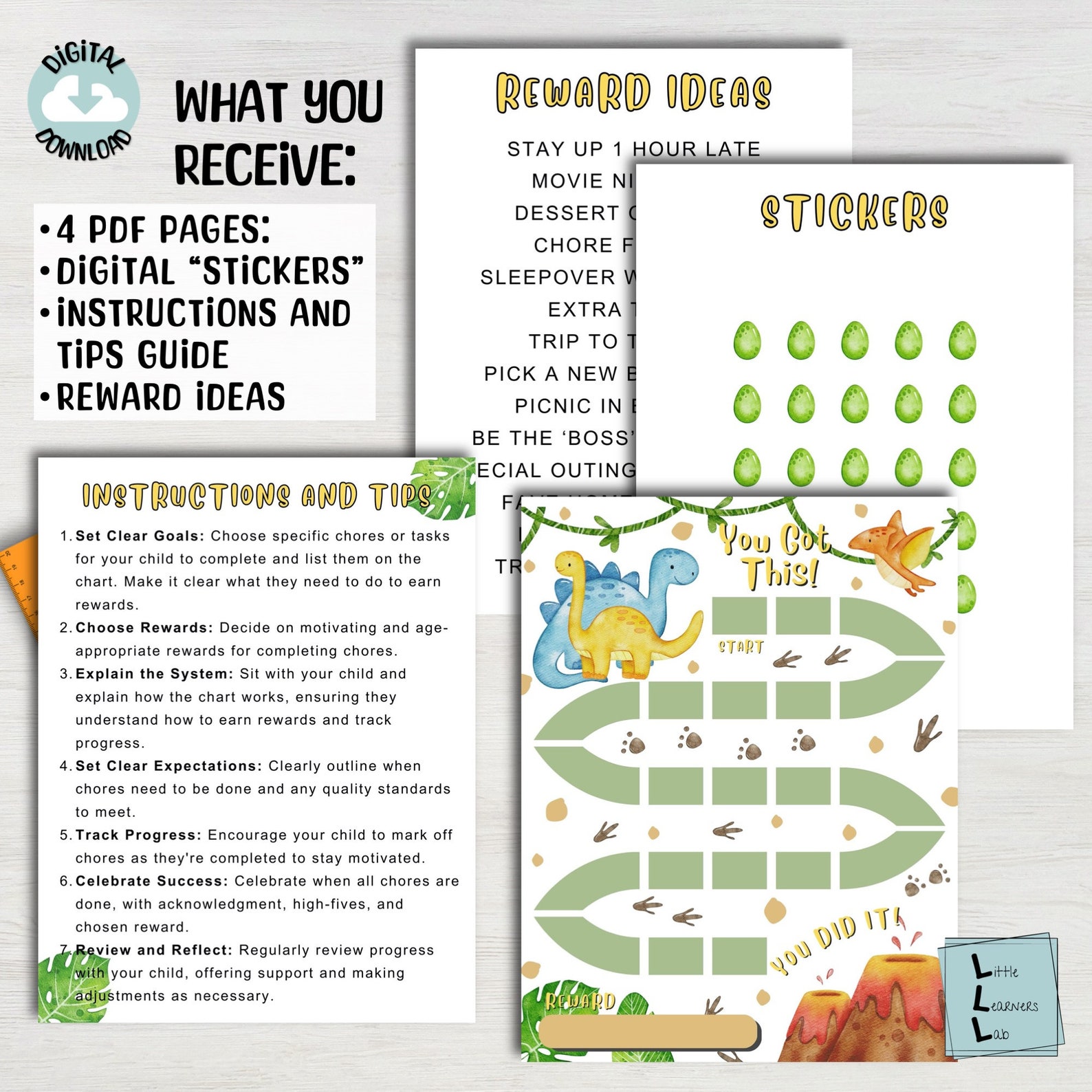 Dinosaur Reward Chart: Kids Behavior & Chore Chart (digital Download ...