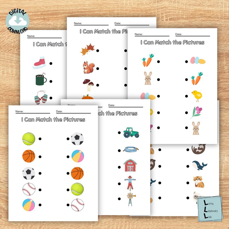 Printable Matching Worksheets, Match the Picture, Kindergarten ...