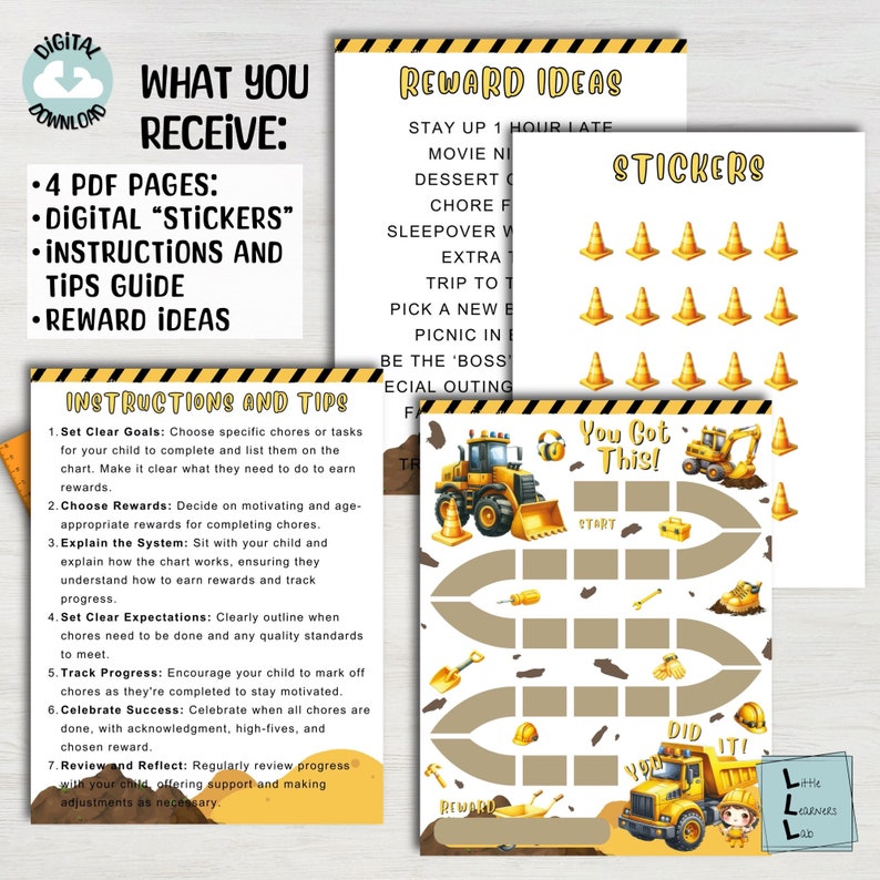 Printable Construction Reward Chart, Kids Behavior Chart, Kids Routine ...