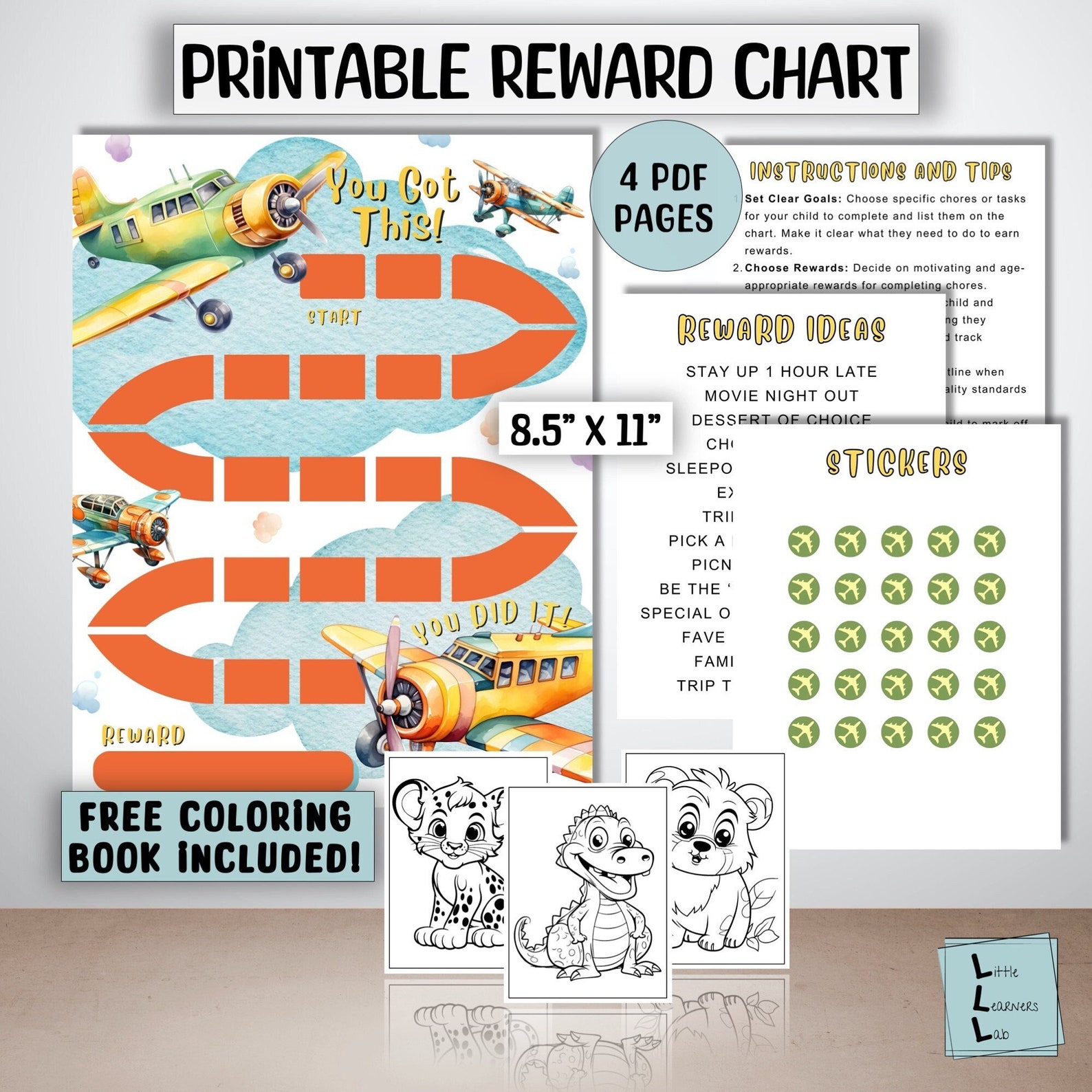 Airplane Reward Chart, Printable Aviation Behavior Tracker, Kids Daily ...