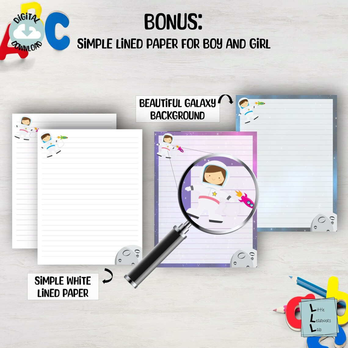 PRINTABLE Set of 3 Primary Lined Paper, Lined Paper, Wide Ruled Journal ...