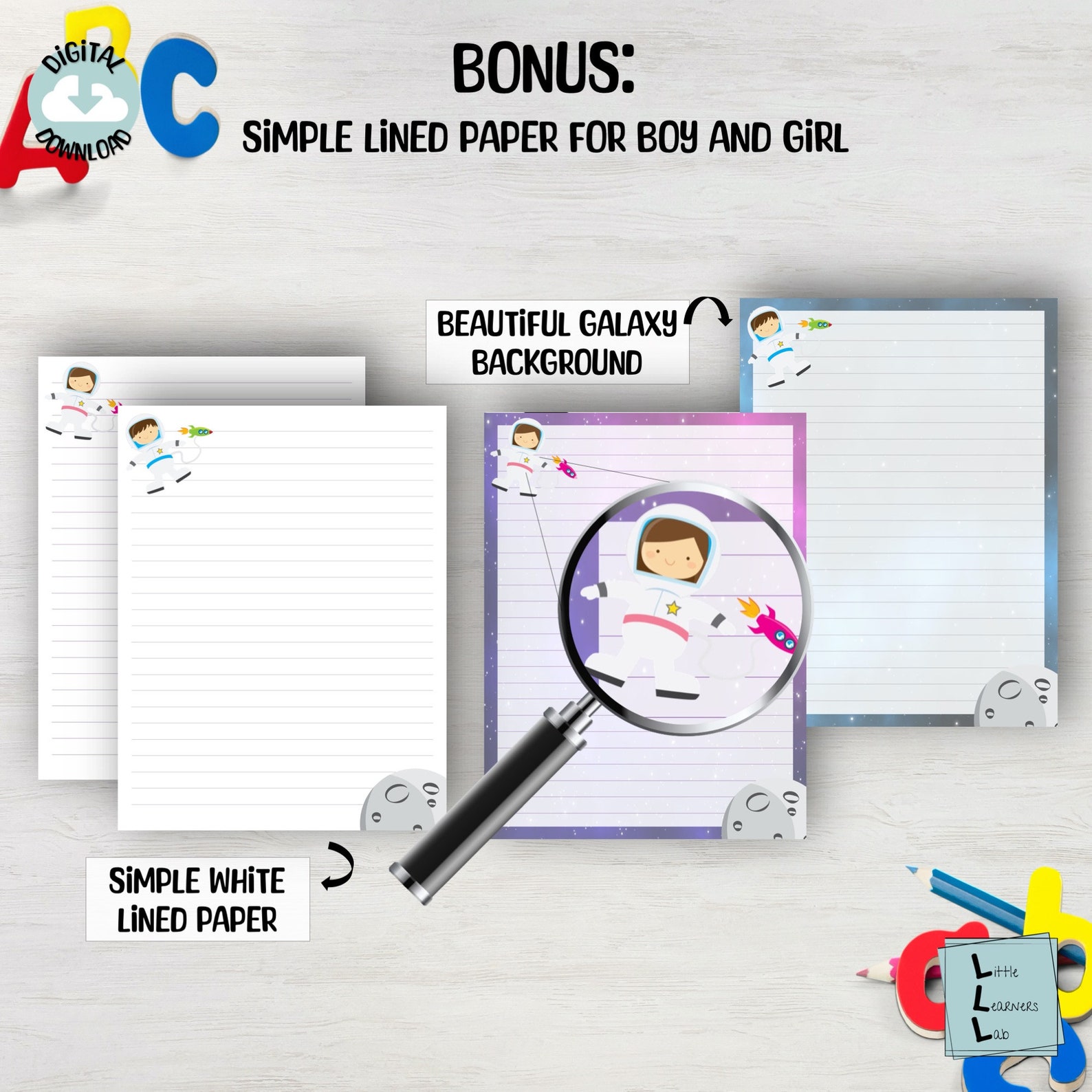 PRINTABLE Set of 3 Primary Lined Paper, Lined Paper, Wide Ruled Journal ...