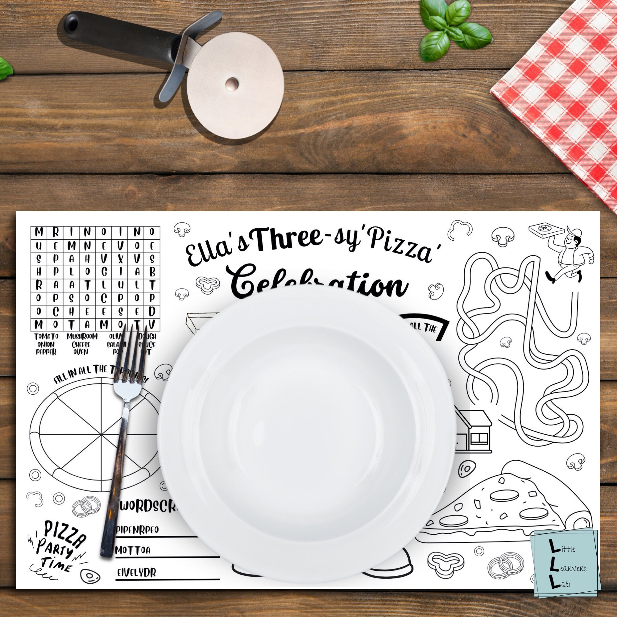 Pizza Birthday Party Coloring Placemat, Personalized Gift, Kids ...