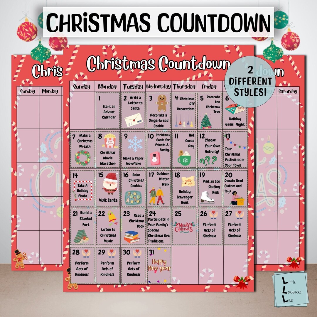 Christmas Advent Calendar for Kids, Holiday Activity Countdown (digital ...