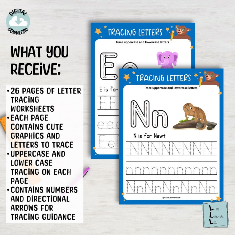 26 Printable Alphabet Tracing Worksheets, ABC Handwriting Practice ...