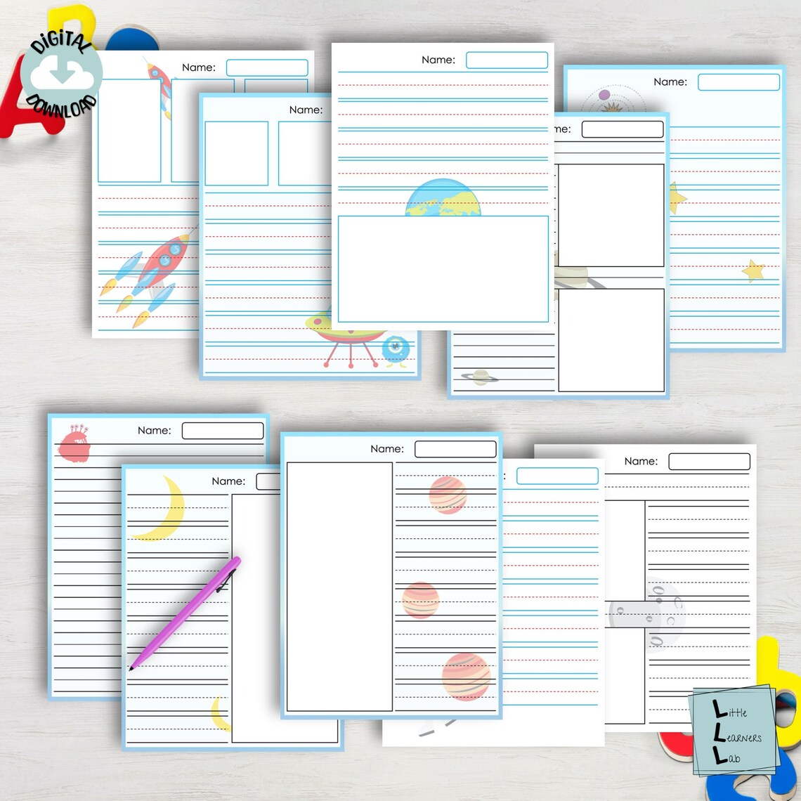 PRINTABLE Set of 3 Primary Lined Paper, Lined Paper, Wide Ruled Journal ...
