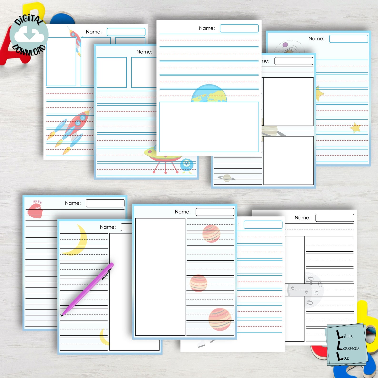 PRINTABLE Set of 3 Primary Lined Paper, Lined Paper, Wide Ruled Journal ...