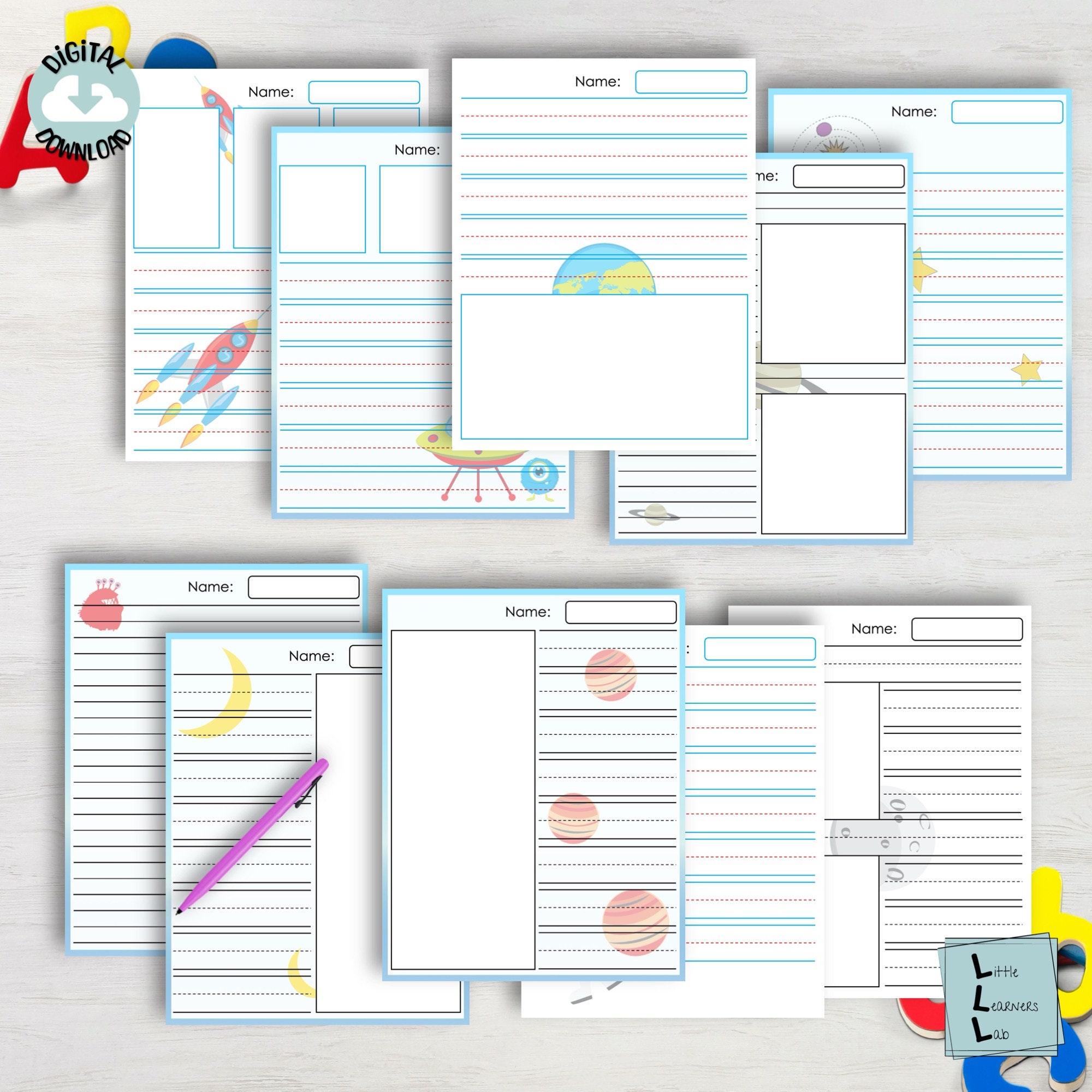 PRINTABLE Set of 3 Primary Lined Paper, Lined Paper, Wide Ruled Journal ...