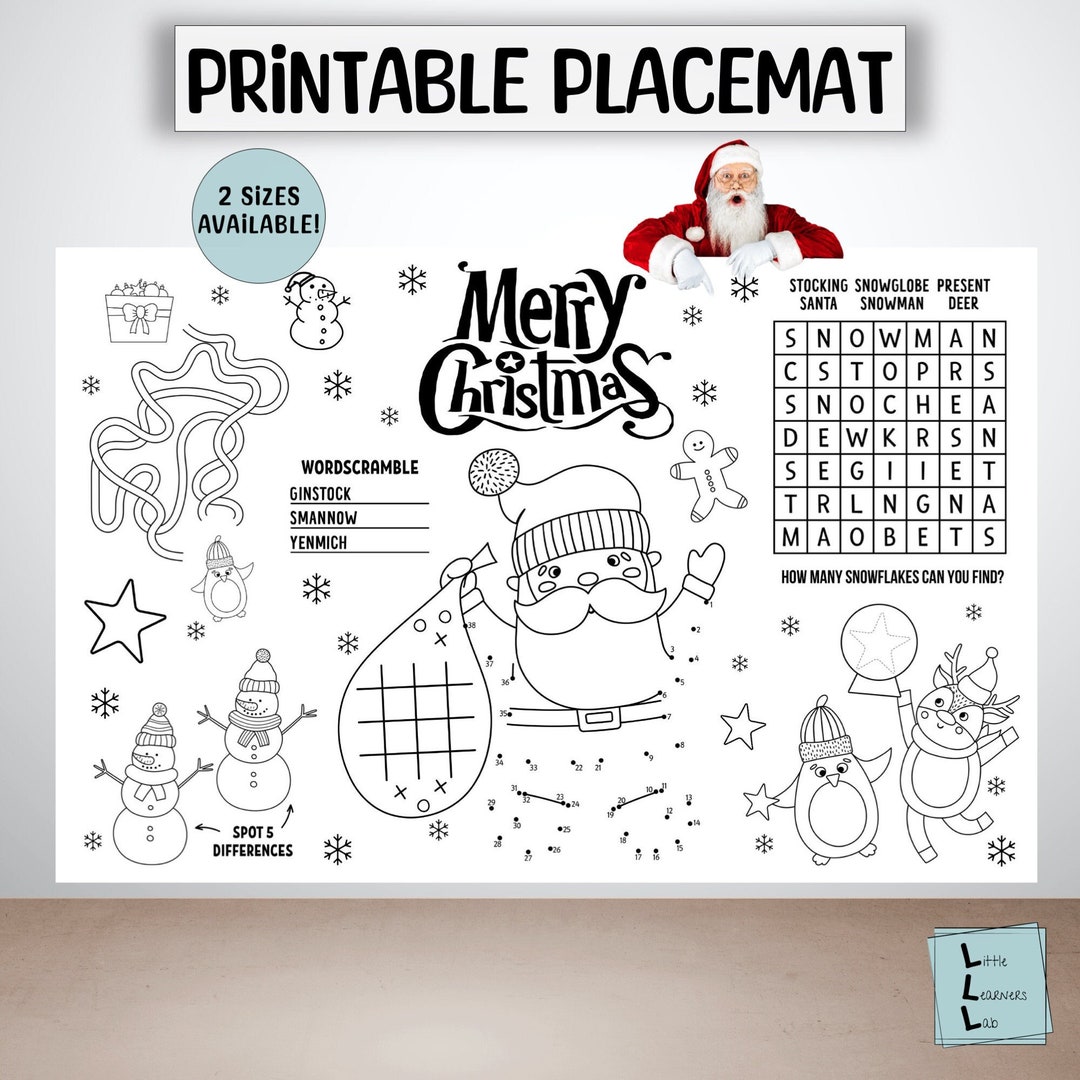 Christmas Coloring Placemat Printable, Festive Holiday Activity Mat for ...