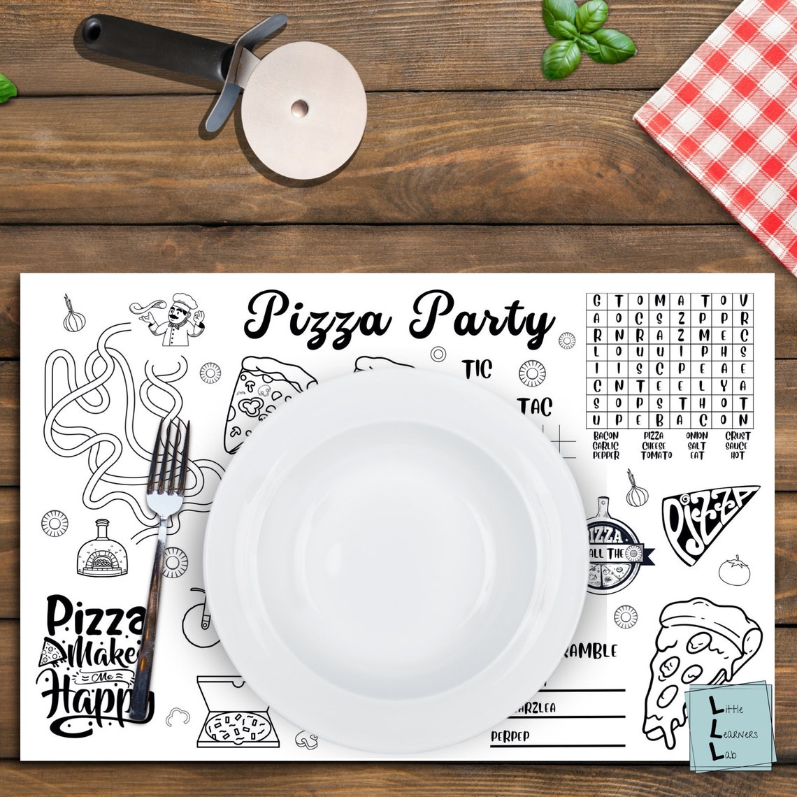 Pizza Birthday Party Coloring Placemat, Pizza Party Birthday, Kids ...