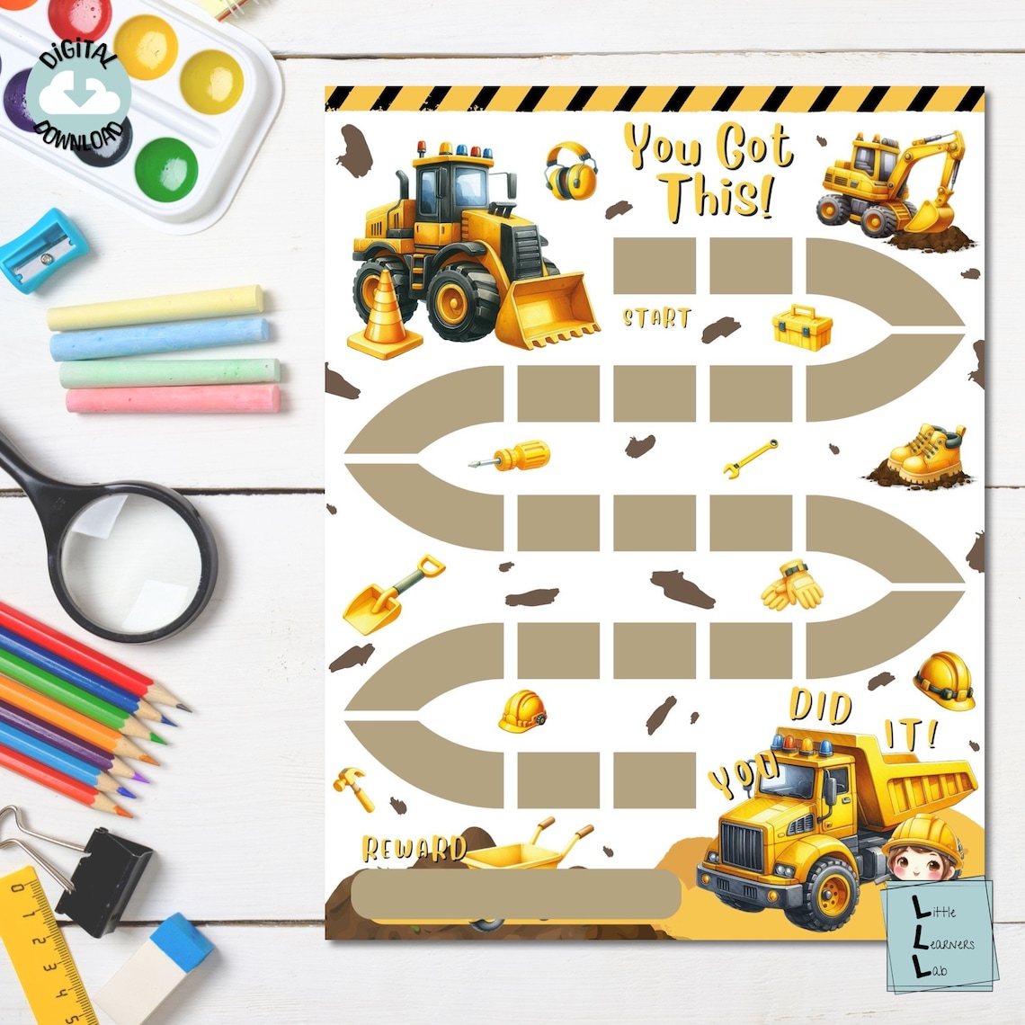 Printable Construction Reward Chart, Kids Behavior Chart, Kids Routine ...