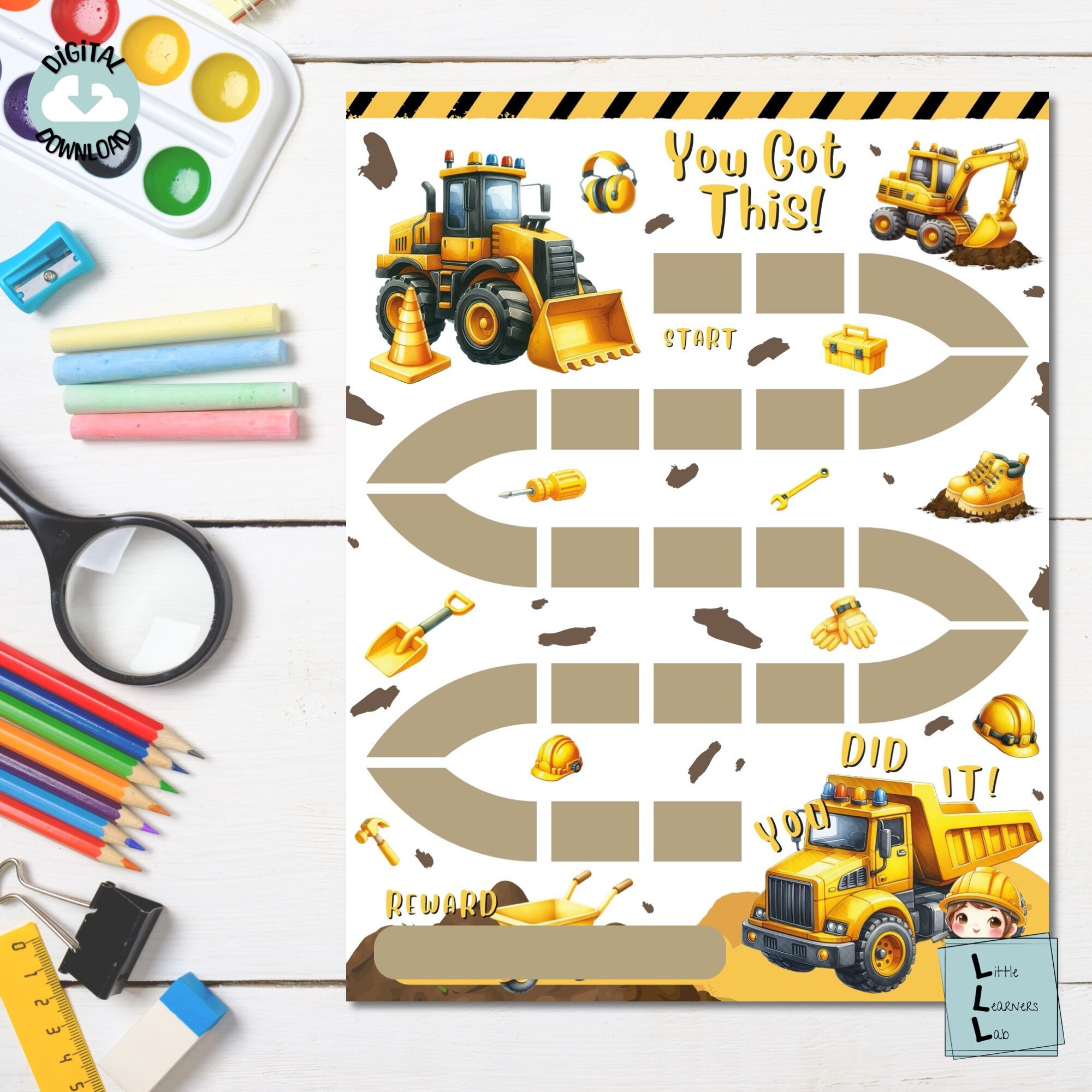 Printable Construction Reward Chart, Kids Behavior Chart, Kids Routine ...