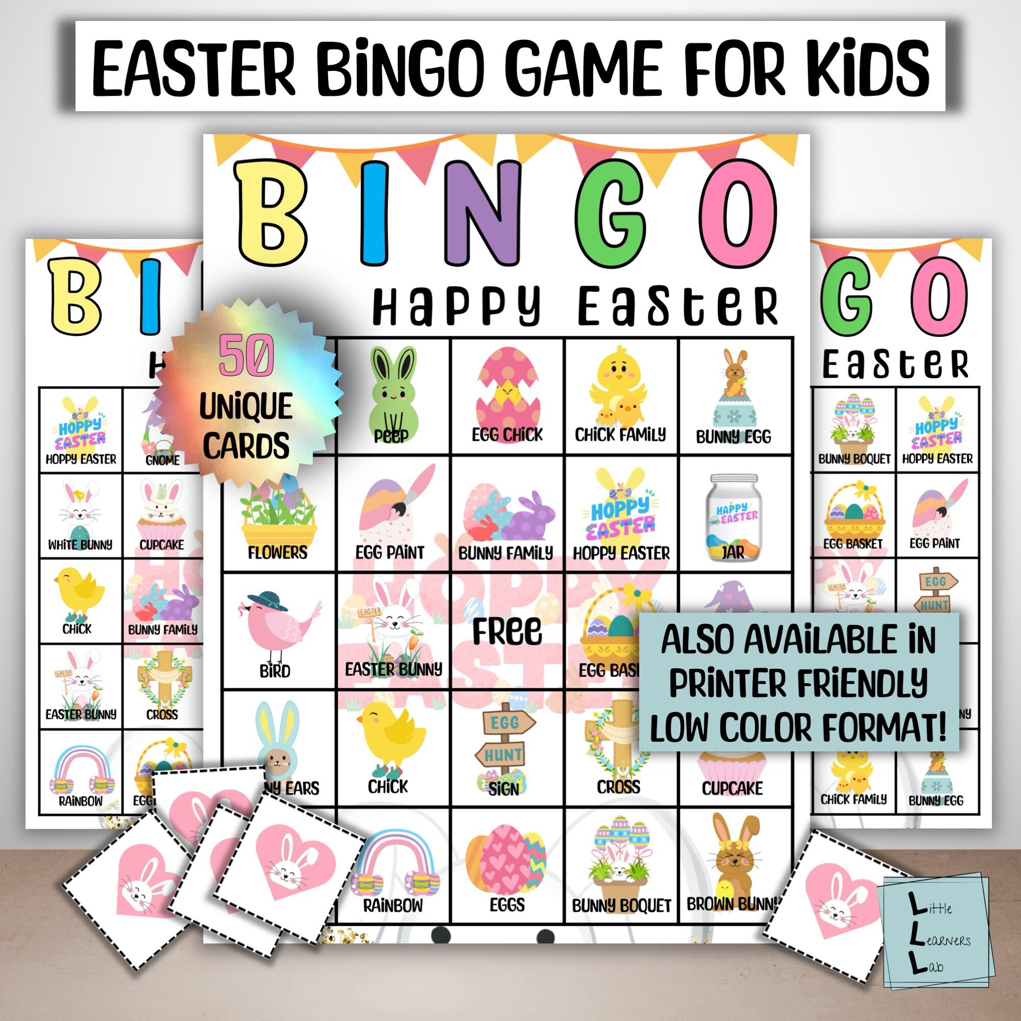 50 Easter Bingo Cards Printable Game, Bingo Easter Classroom Activity ...
