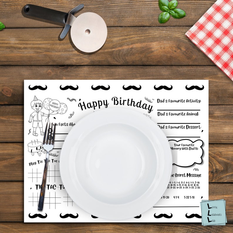 Happy Birthday Dad Coloring Sheet, Happy Birthday Dad Placemat, Bday ...