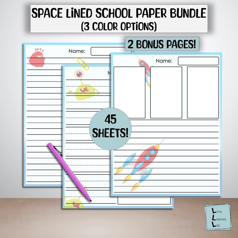 PRINTABLE Set of 3 Primary Lined Paper Letter Sized Pages - Etsy