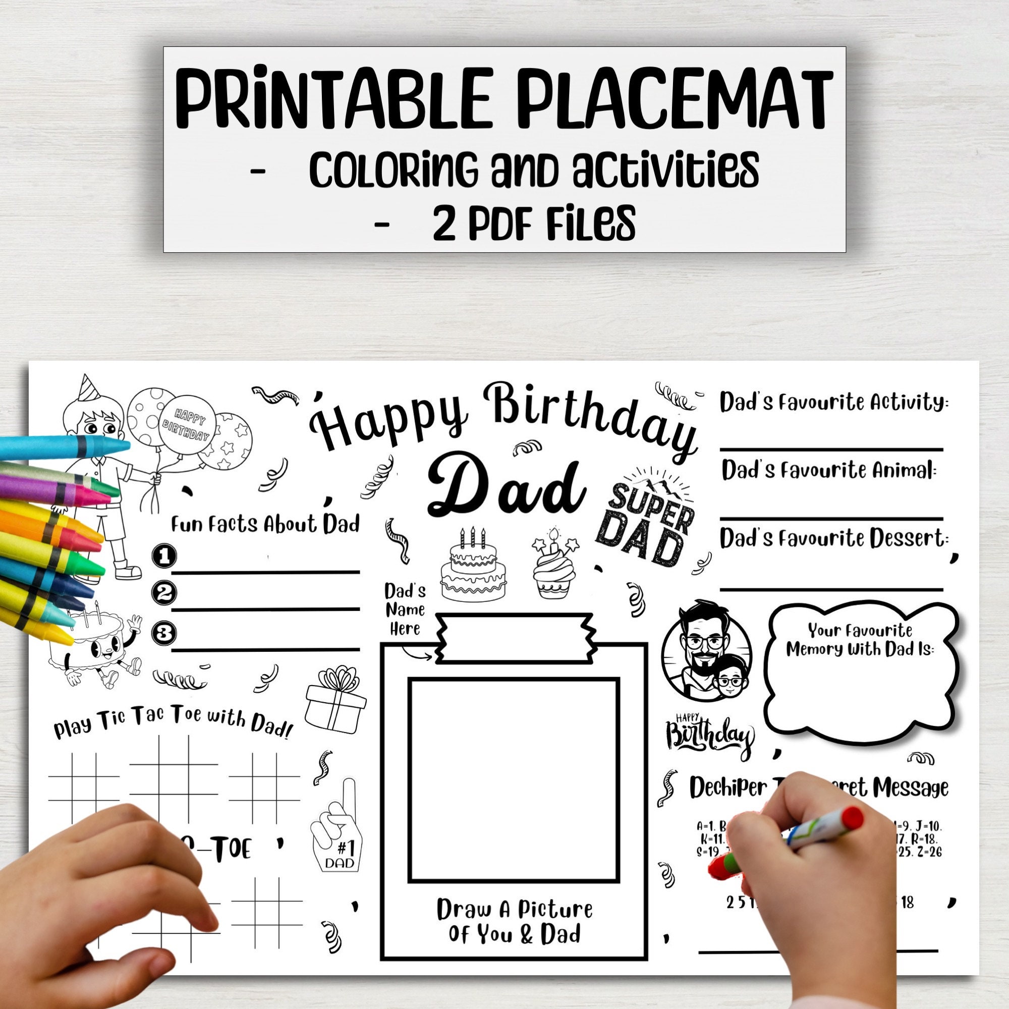 Happy Birthday Dad Coloring Sheet, Happy Birthday Dad Placemat, Bday ...