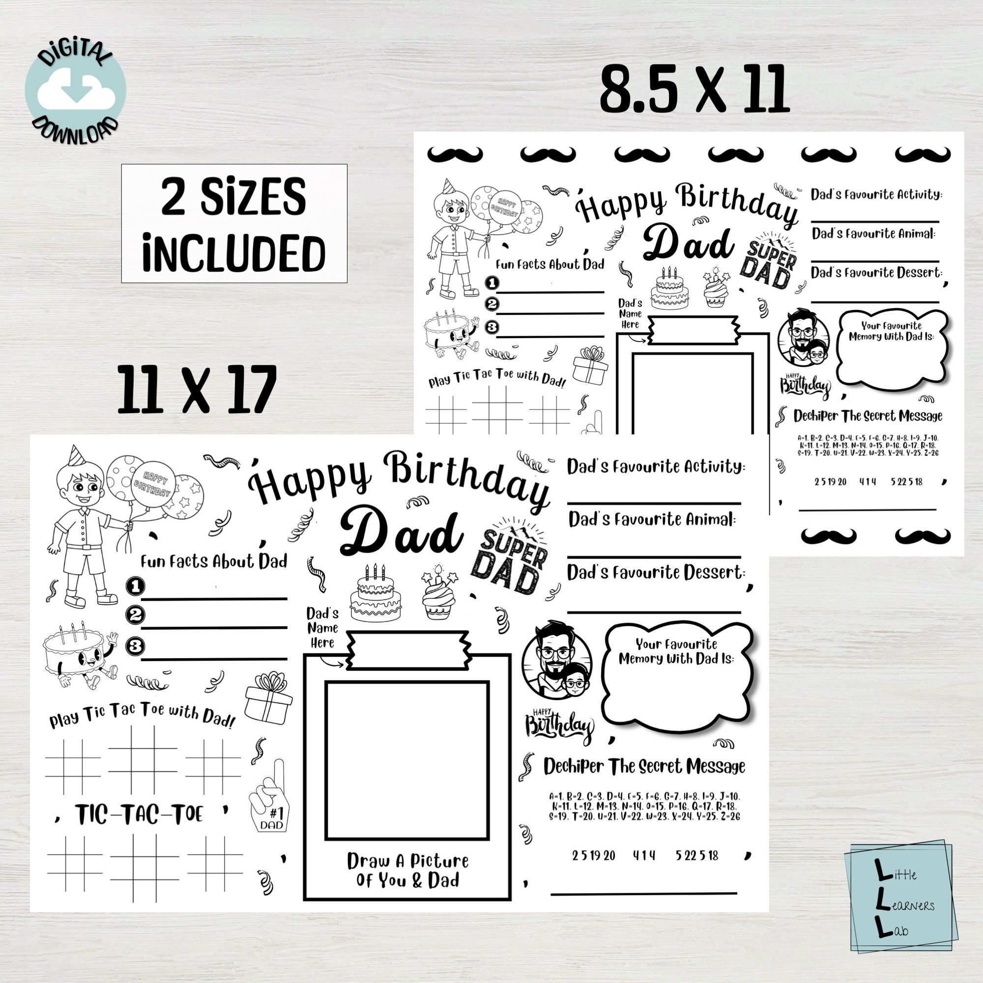 Happy Birthday Dad Coloring Sheet, Happy Birthday Dad Placemat, Bday ...