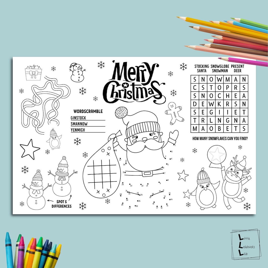 Christmas Coloring Placemat Printable, Festive Holiday Activity Mat for ...