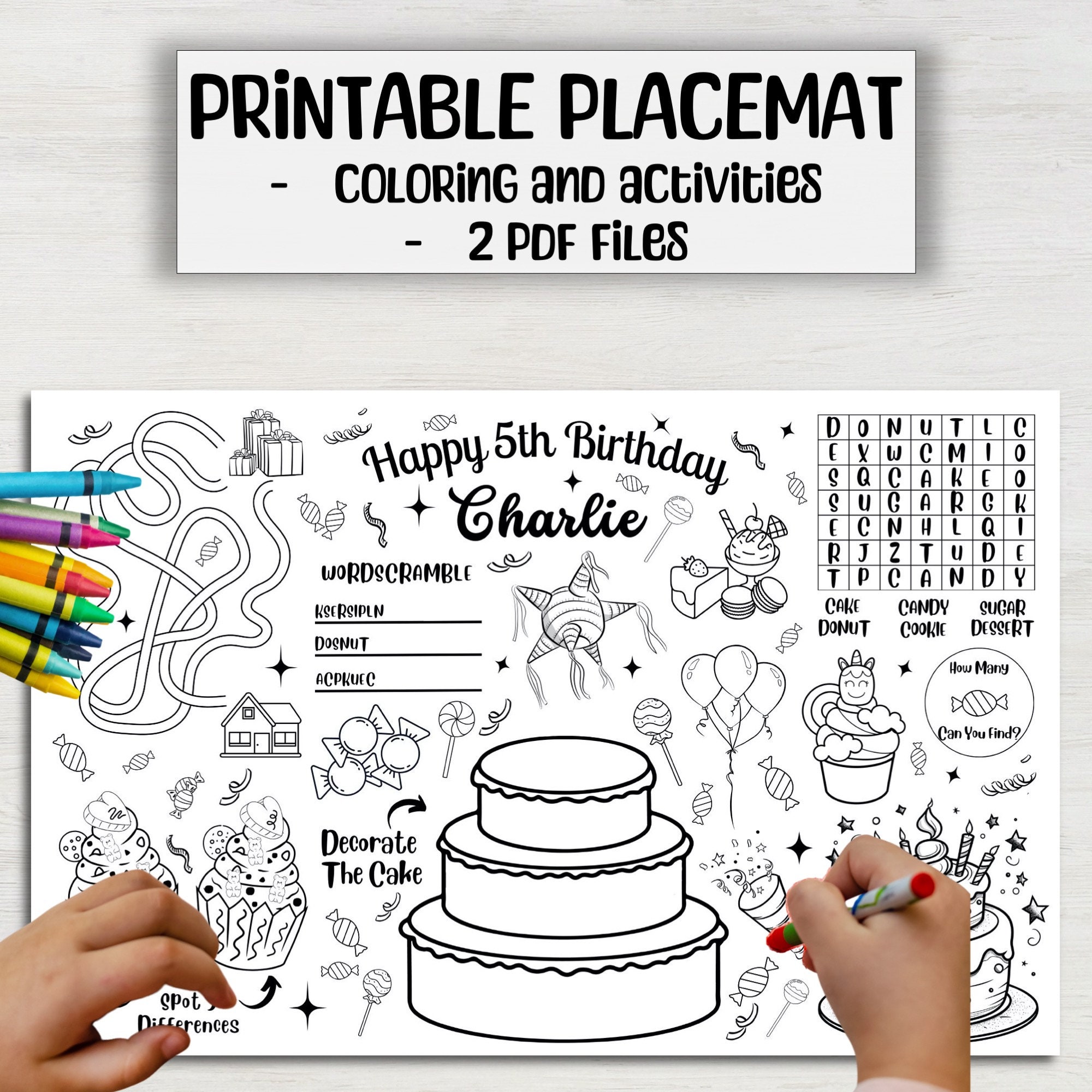 Birthday Party Coloring Placemat for Kids, Personalized Gift, Custom ...