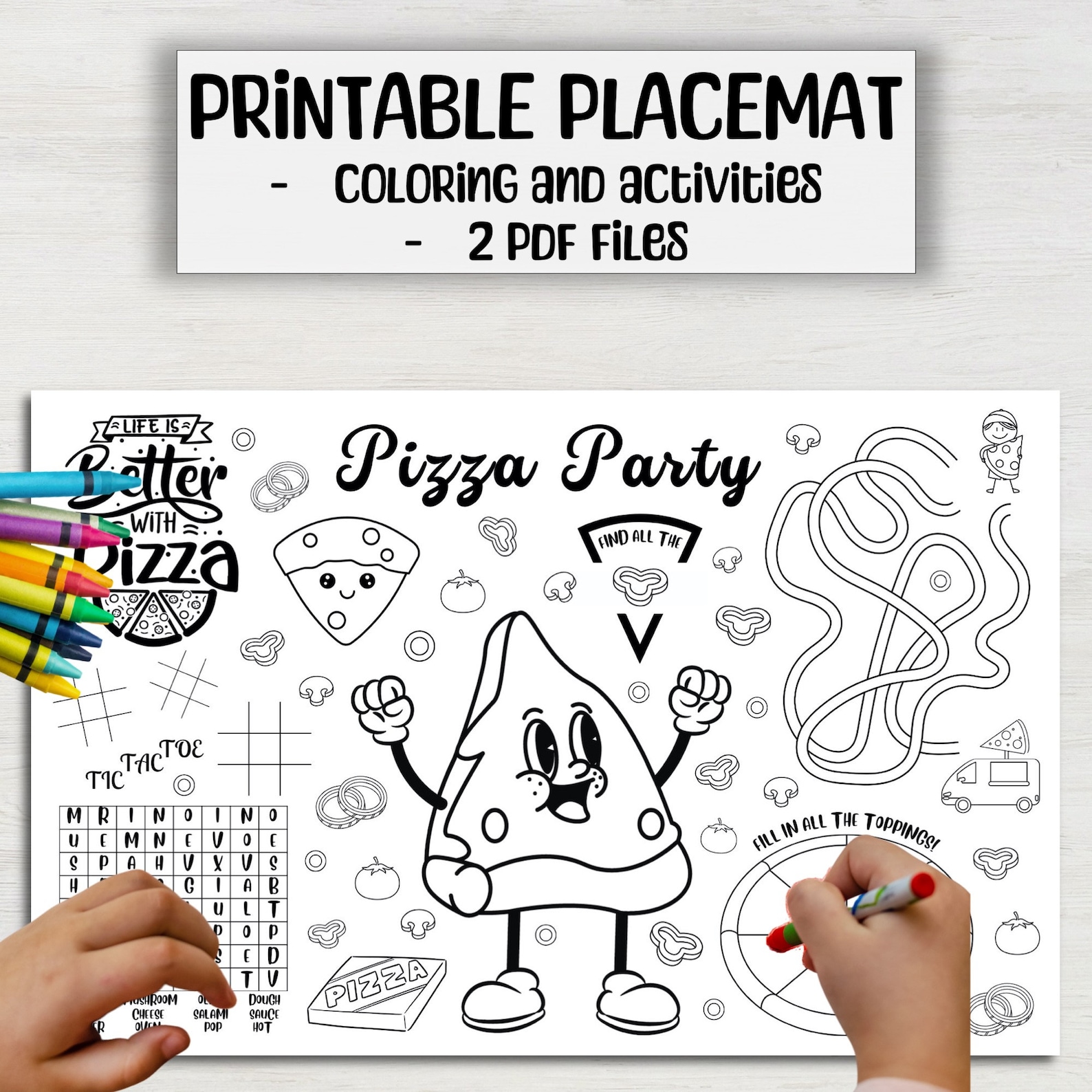 Pizza Birthday Party Coloring Placemat, Pizza Party Birthday, Kids ...