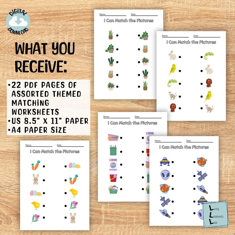 Printable Matching Worksheets, Match the Picture, Kindergarten ...