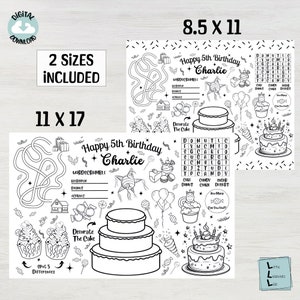 Birthday Party Coloring Placemat for Kids, Personalized Gift, Custom ...