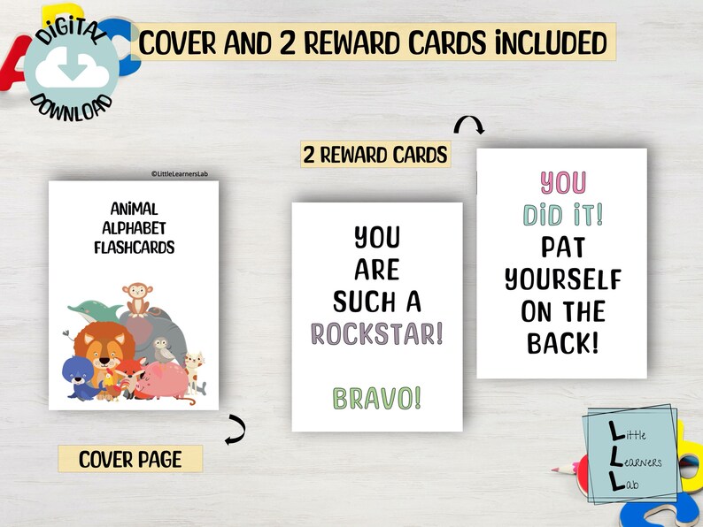 Printable Animal Alphabet Flash Cards A-Z Flashcards Rainbow - Etsy
