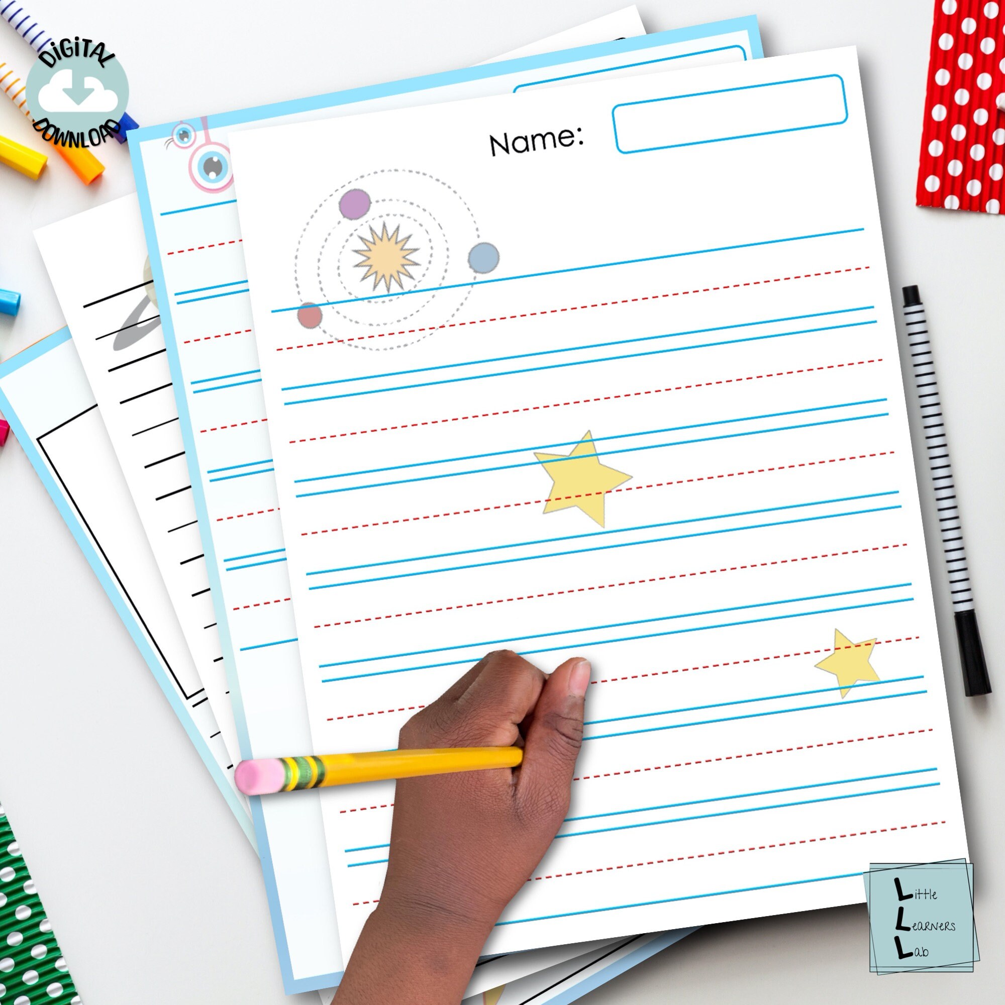 PRINTABLE Set of 3 Primary Lined Paper, Lined Paper, Wide Ruled Journal ...