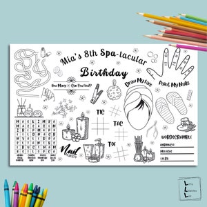 Spa Party Coloring Placemat, Personalized Gift, Spa Party, Birthday ...
