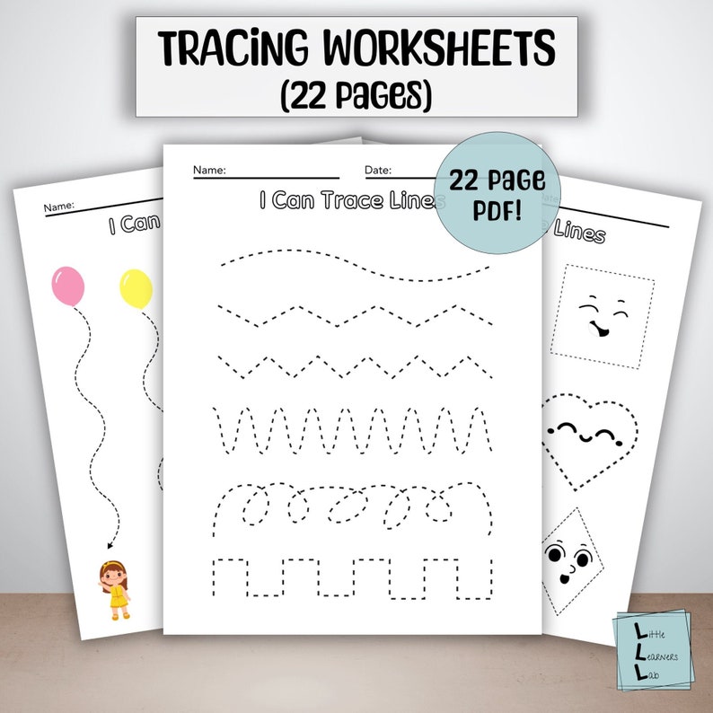 Preschool Line Tracing Worksheets: Handwriting Practice (22 Page PDF ...