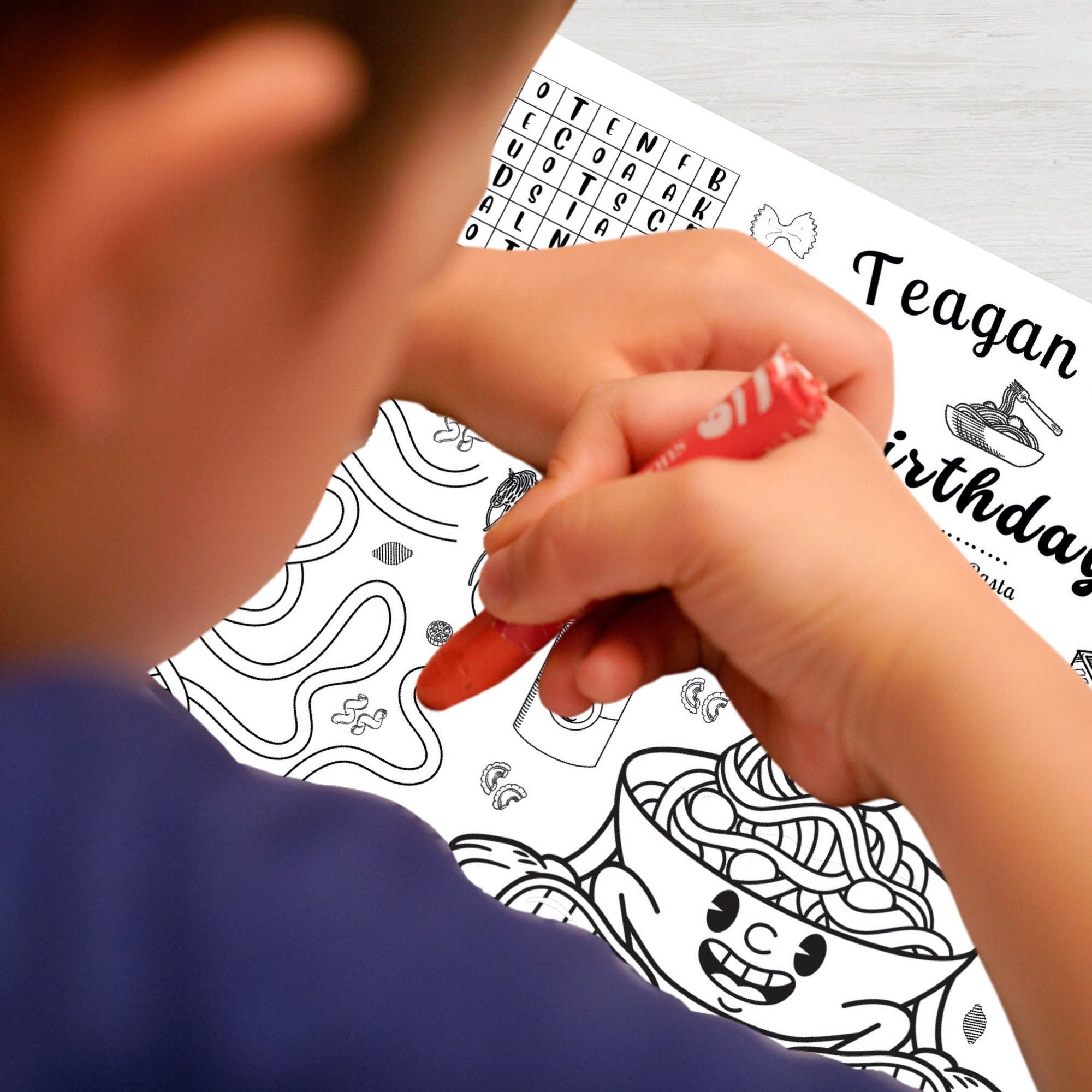 Printable Spaghetti Coloring Placemat, Pasta Party, Personalized Gift ...
