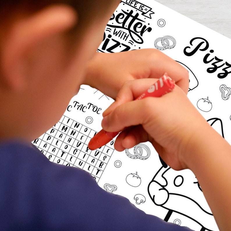 Pizza Birthday Party Coloring Placemat, Pizza Party Birthday, Kids ...