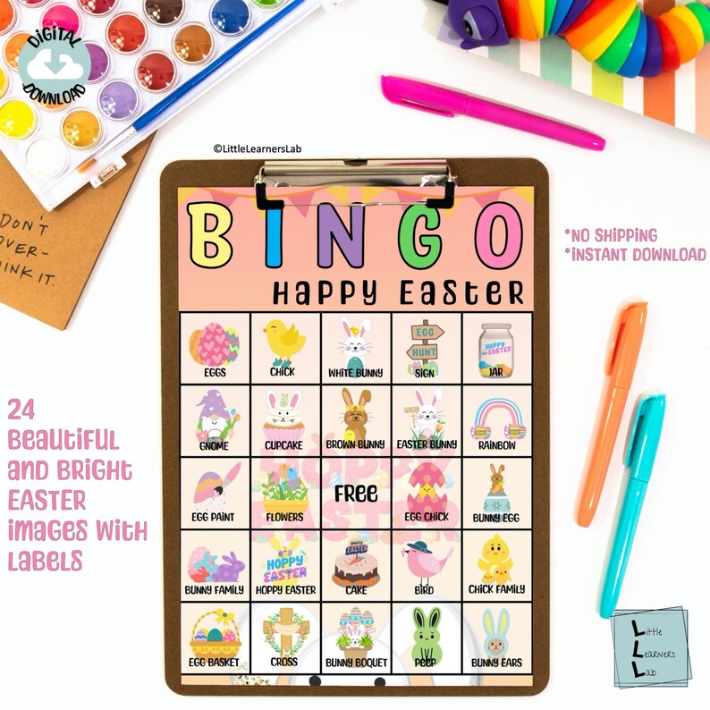 50 Easter Bingo Cards Printable Game, Bingo Easter Classroom Activity ...