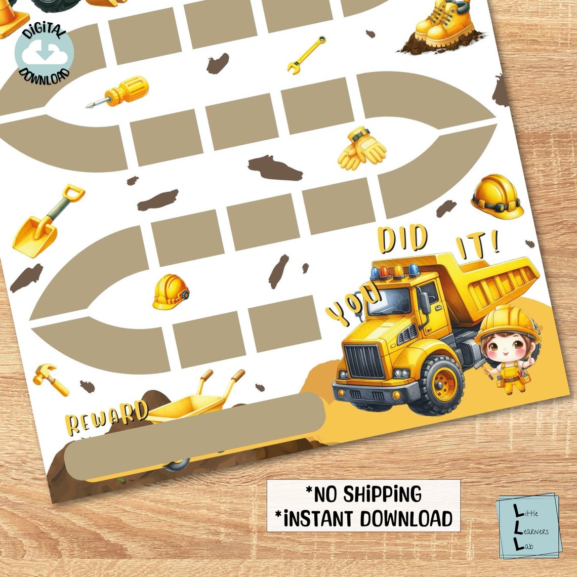 Printable Construction Reward Chart, Kids Behavior Chart, Kids Routine ...