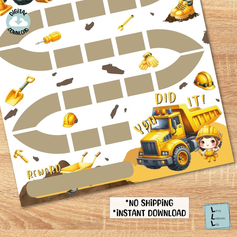 Printable Construction Reward Chart, Kids Behavior Chart, Kids Routine ...