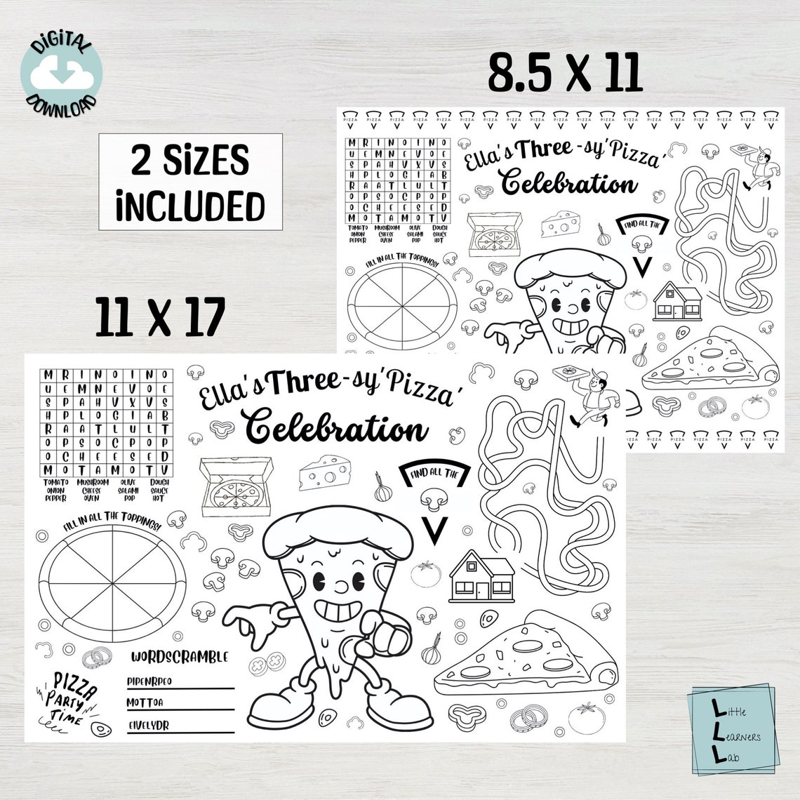 Pizza Birthday Party Coloring Placemat, Personalized Gift, Kids ...